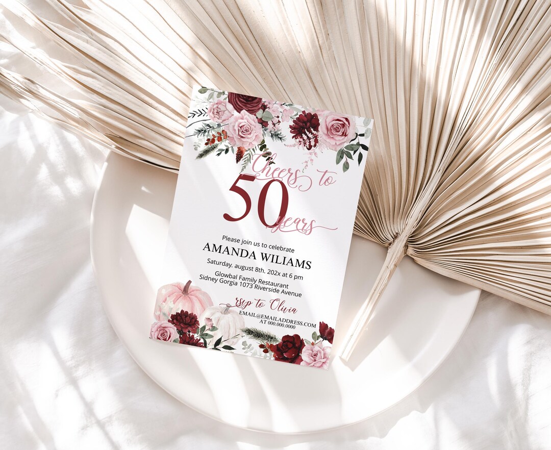 Editable Bohol Birthday Party Invite Flora Template, 50th Birthday ...