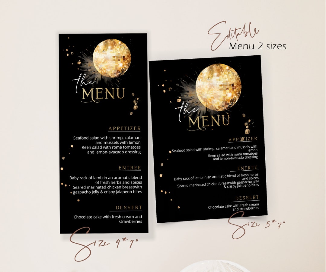 Disco Ball Menu Card Template, Disco Menu, Birthday Celebration Menu ...