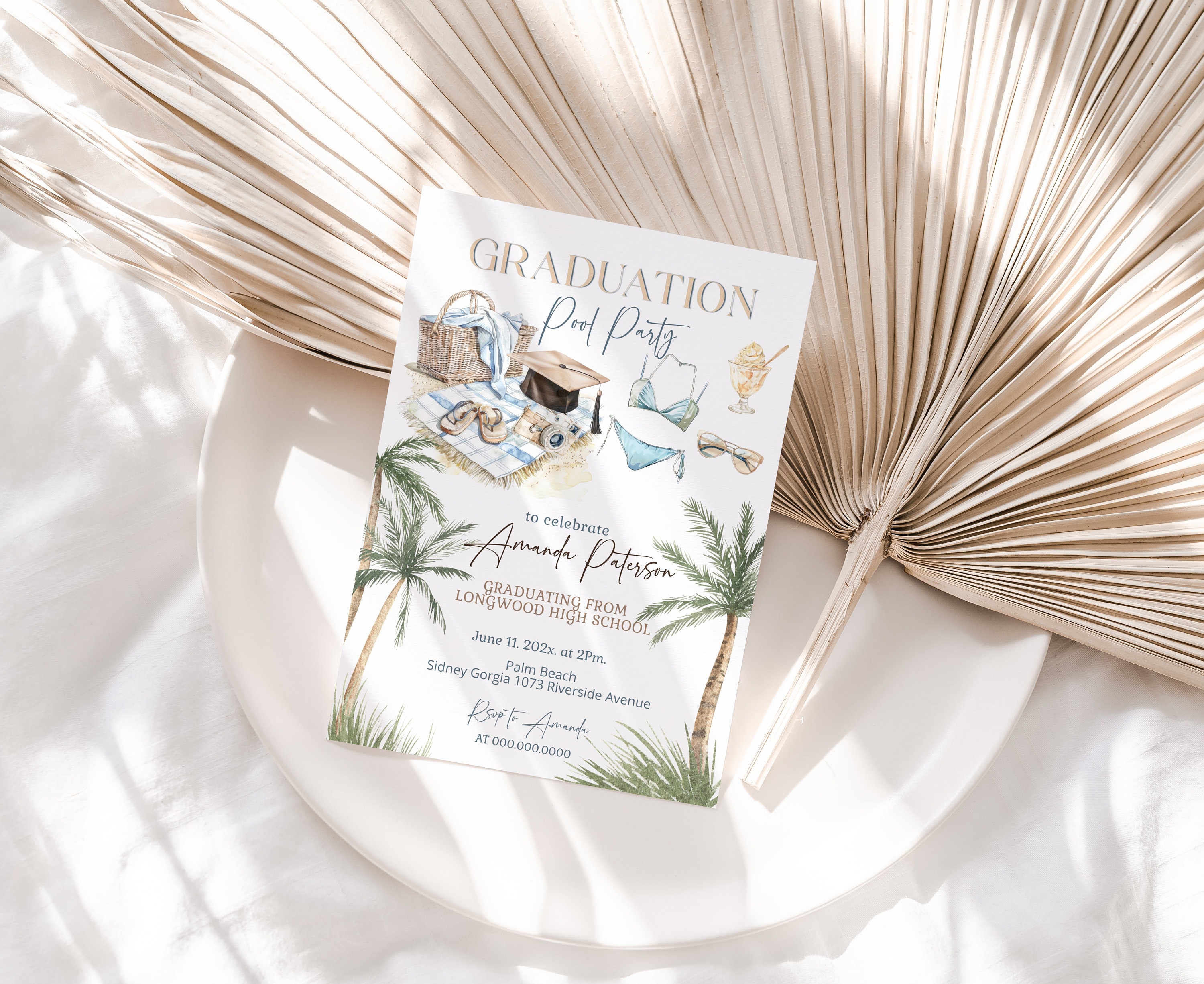 Pool Graduation Party Invitation Template, High School Grad Invite ...