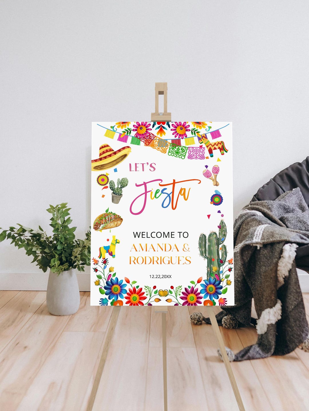 Lets Fiesta Birthday Welcome Sign, Editable Mexican Theme Welcome ...
