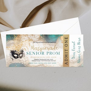 Masquerade Senior Prom Ticket, Editable Masquerade Ball Ticket, Prom ...