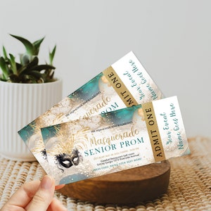Masquerade Senior Prom Ticket, Editable Masquerade Ball Ticket, Prom ...