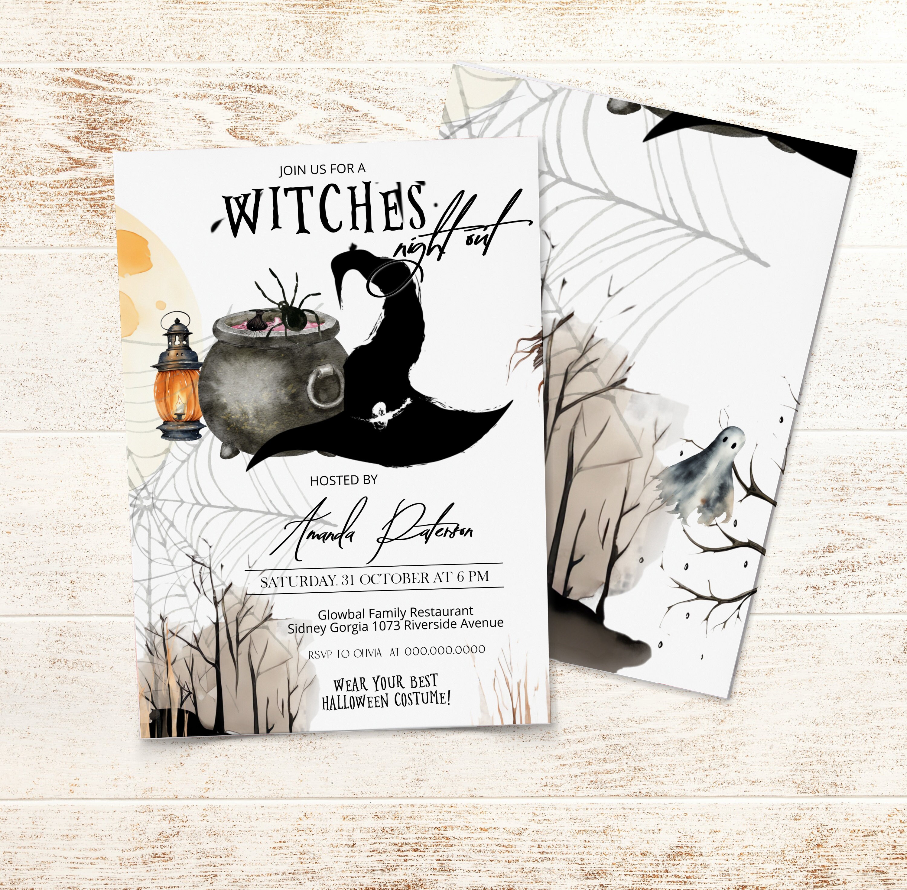 Witches Night Out Halloween Invitation Template, Witch Birthday Invite ...