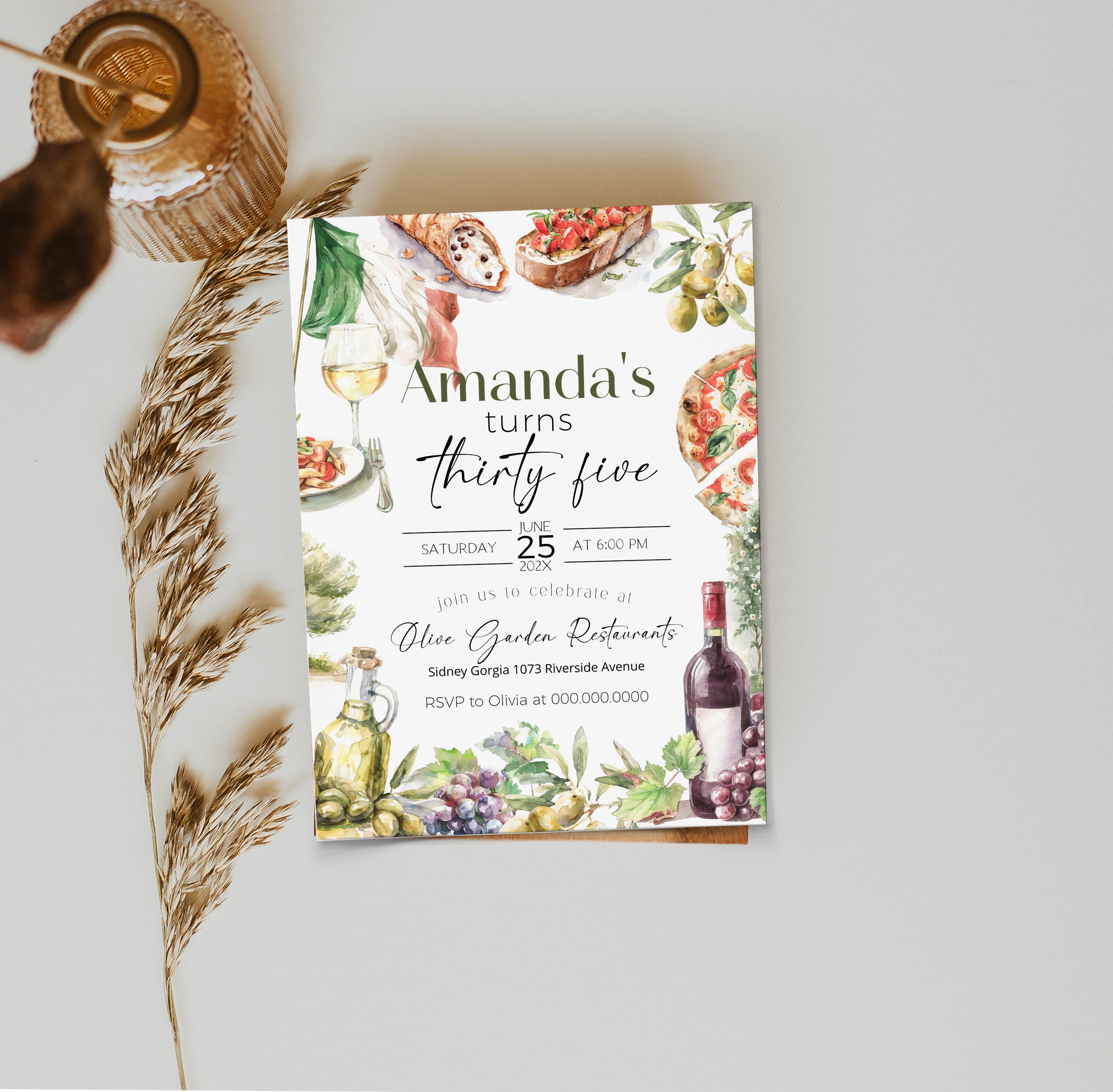 Italy Birthday Invitation Template, Editable 35th Birthday Invite, Wine ...