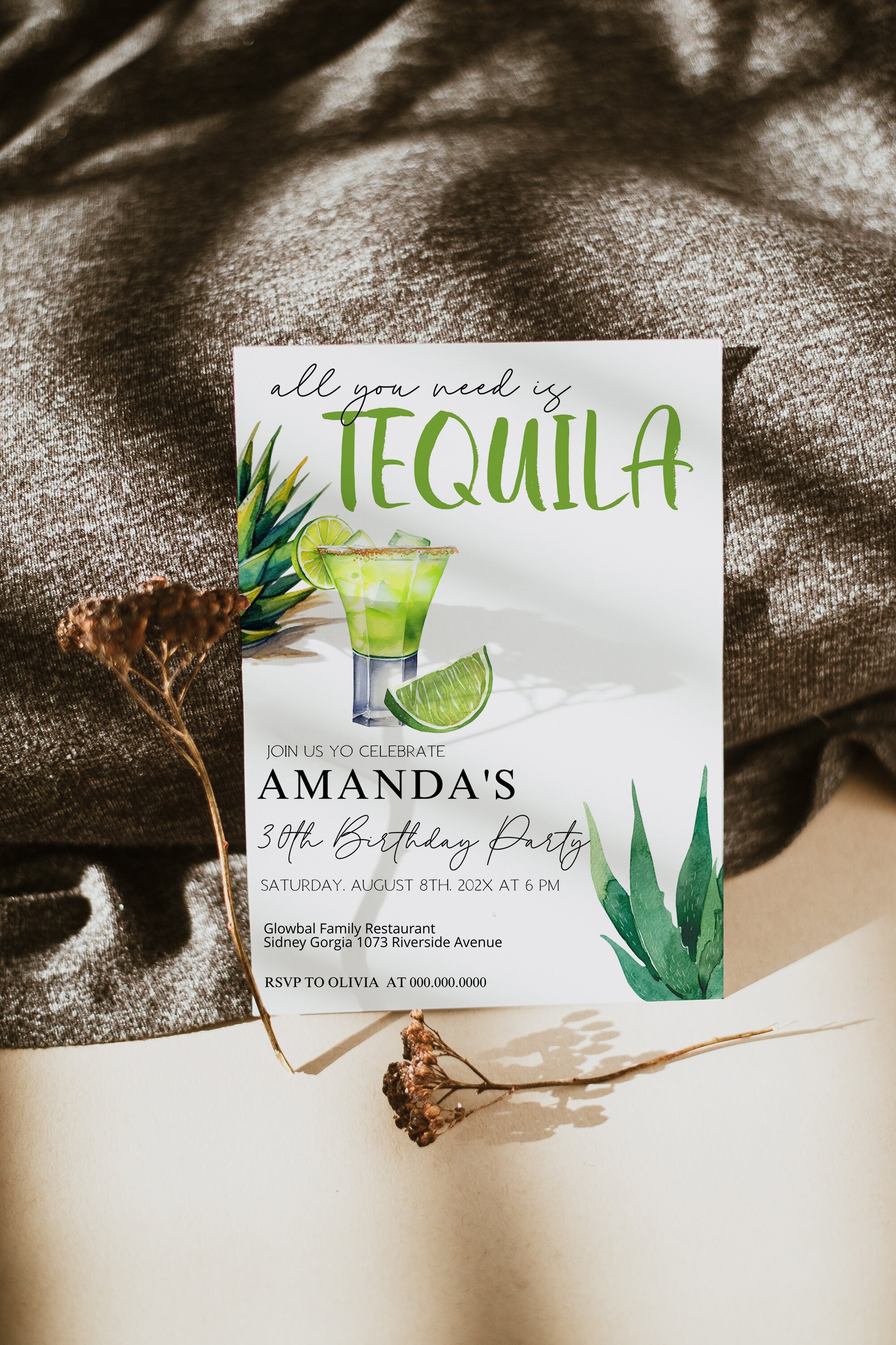 Tequila Birthday Invite, Printable Mexican Invitation, Fiesta Birthday ...