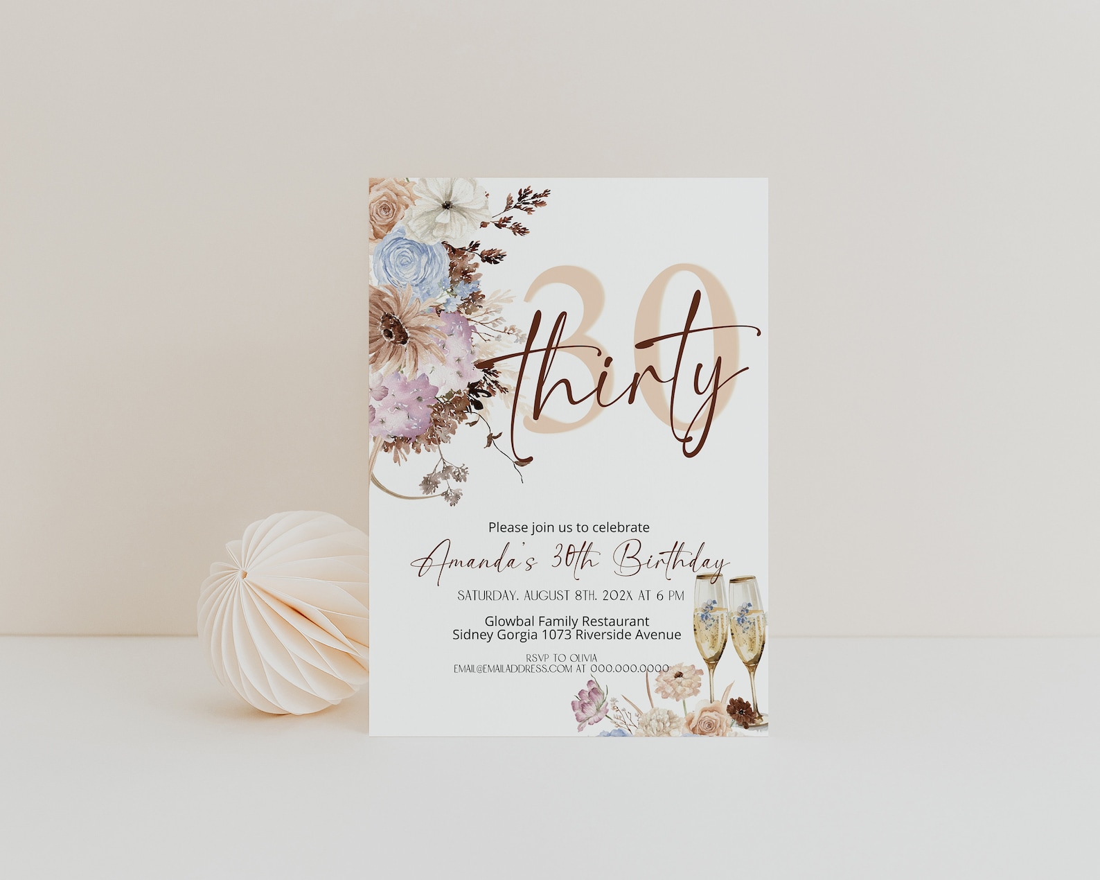 Boho 30th Birthday Invite Template, Editable Birthday Invite for Women ...