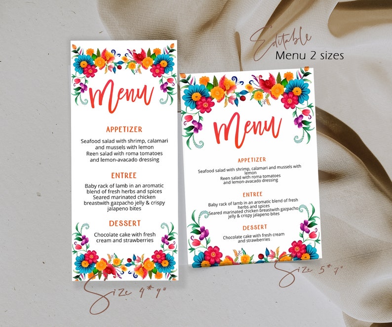 Fiesta Menu Card, Editable Mexican Flowers Party Menu, Mexican Menu ...