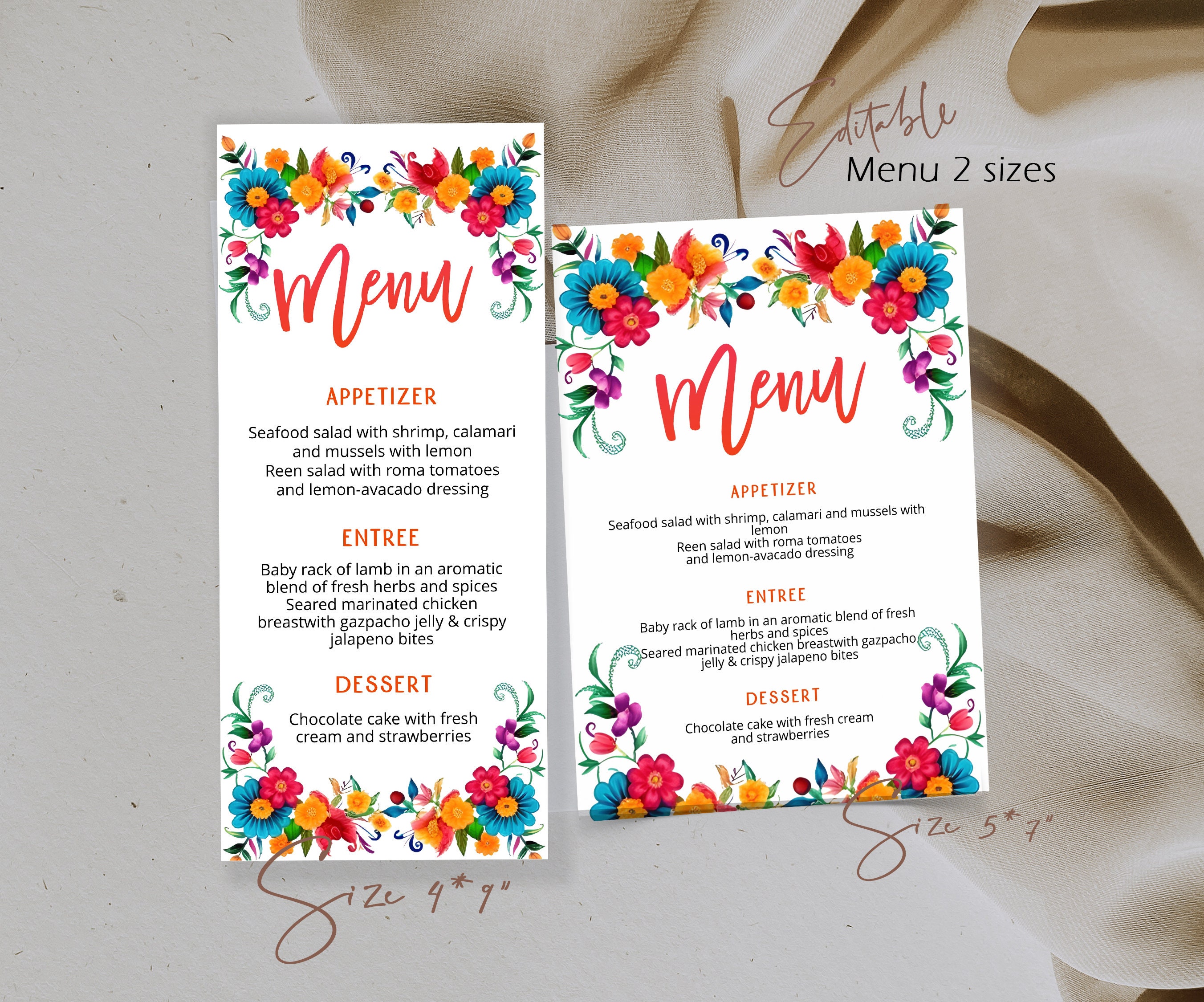 Fiesta Menu Card, Editable Mexican Flowers Party Menu, Mexican Menu ...