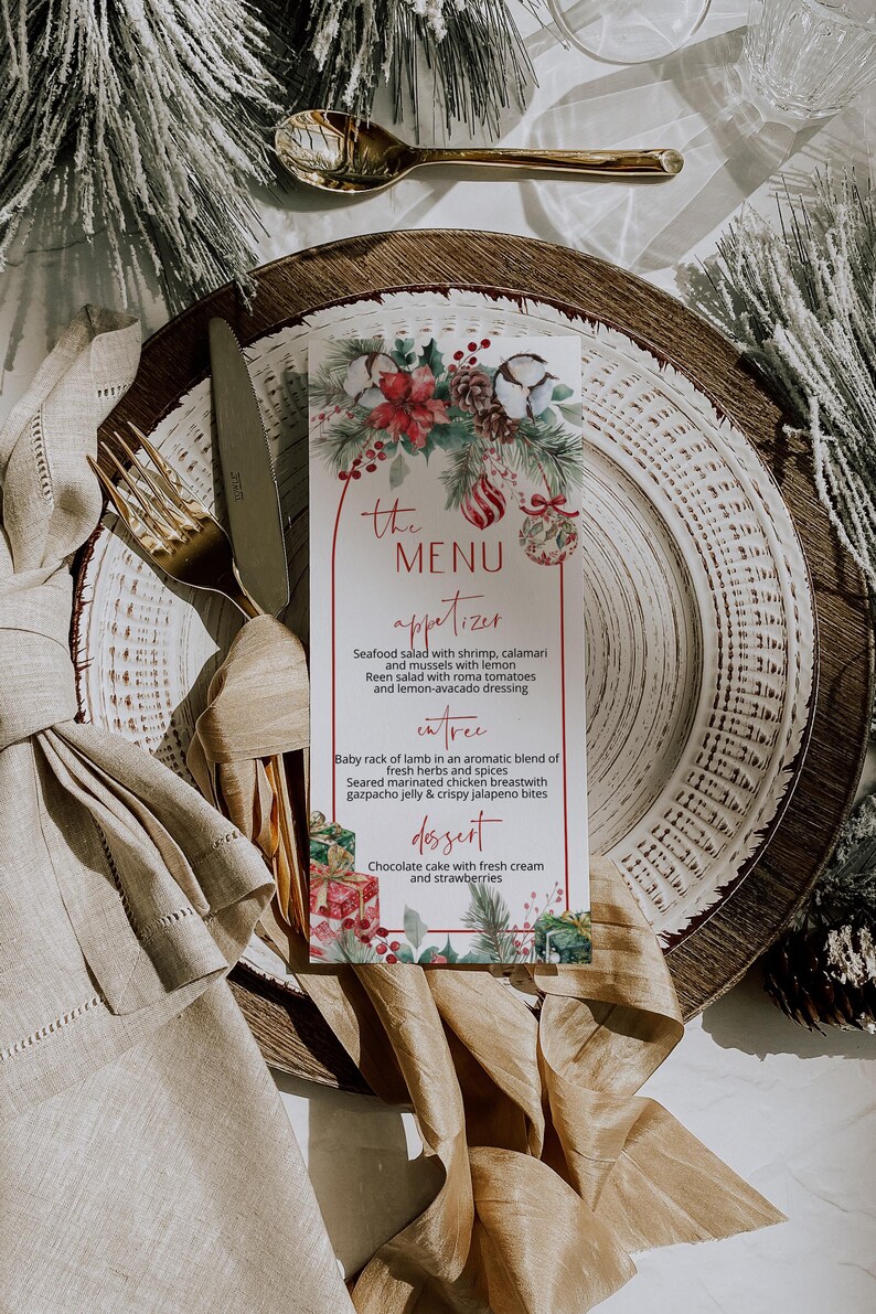 Christmas Menu Template, Holiday Menu Card, Christmas Brunch, Winter ...