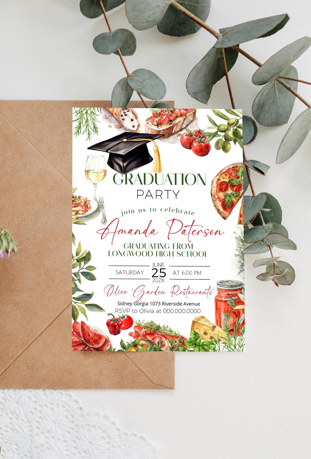 Graduation Party Invitation Template, Italian Themed Invite, Editable ...