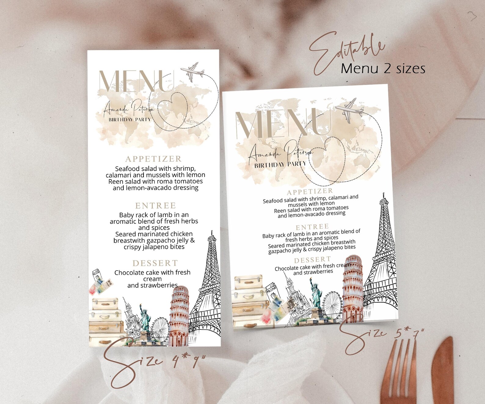 Adventure Menu Card Template, Travel Theme Menu, World Map Menu ...