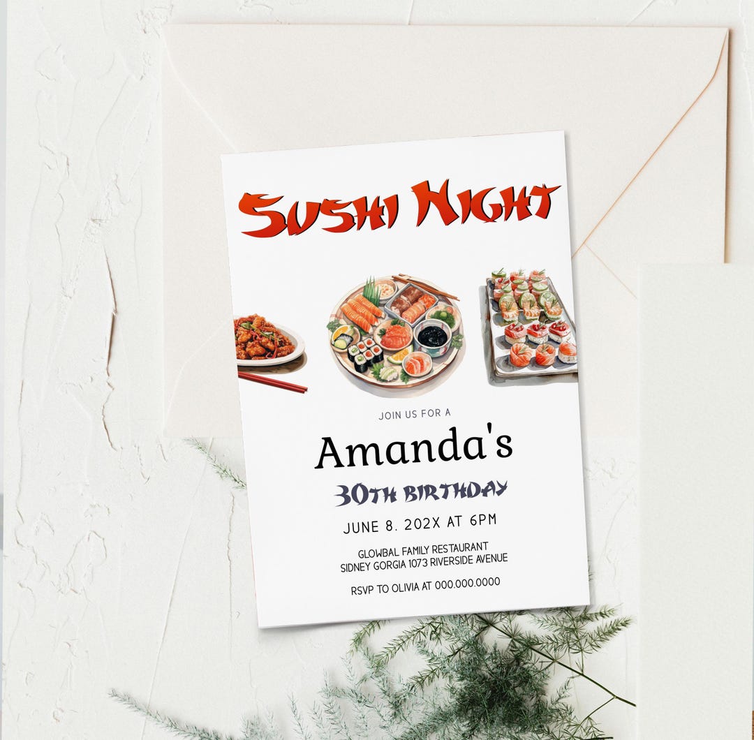 Sushi Night Invitation Template, Sushi Birthday, Editable 30th Birthday ...