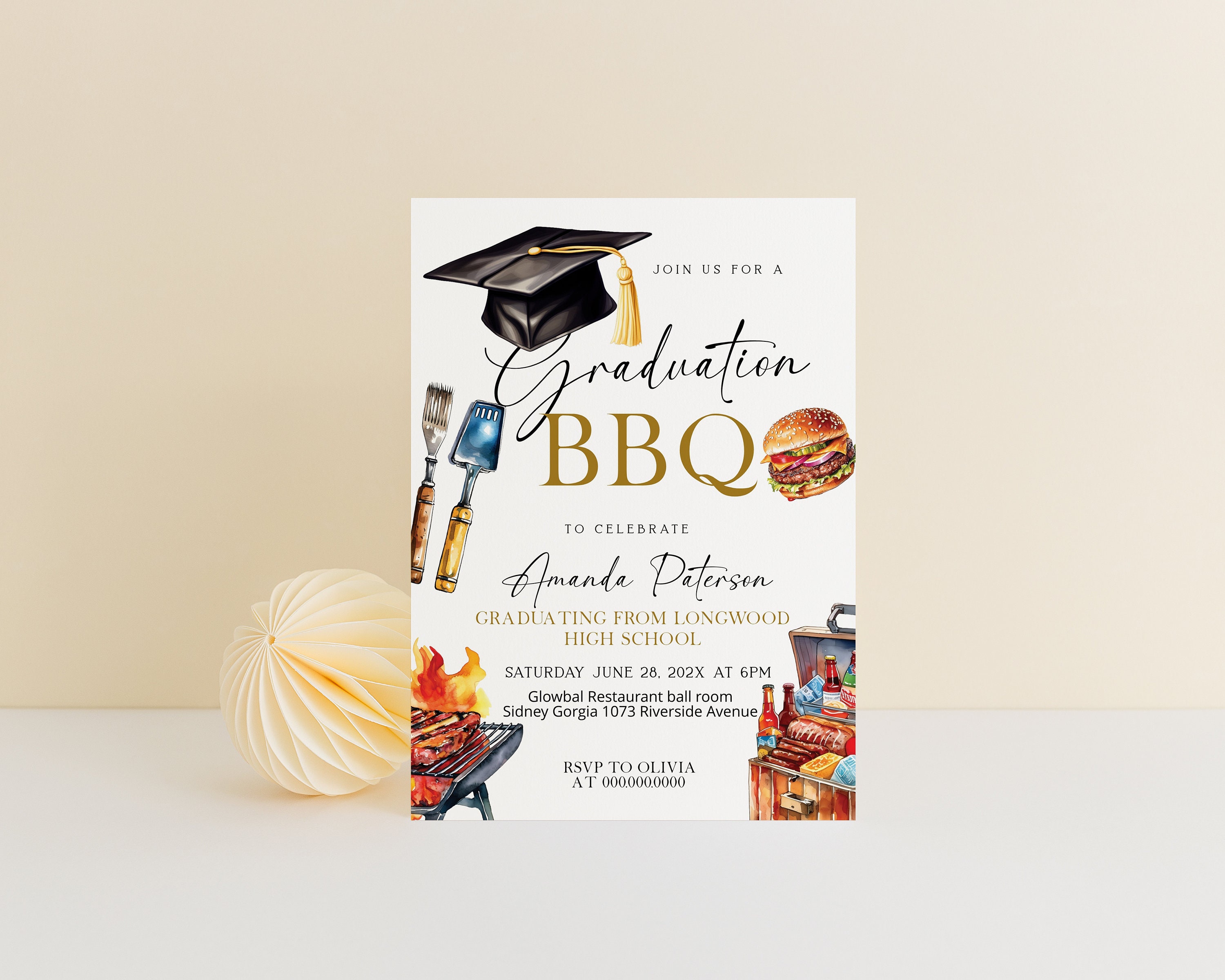 Backyard Bbq Graduation Party Invitation Template, BBQ Graduation ...