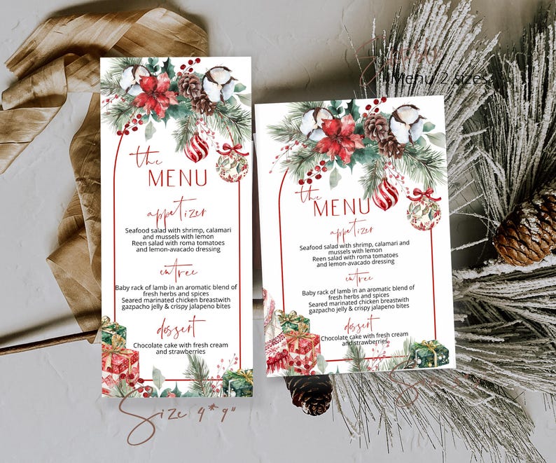 Christmas Menu Template, Holiday Menu Card, Christmas Brunch, Winter ...