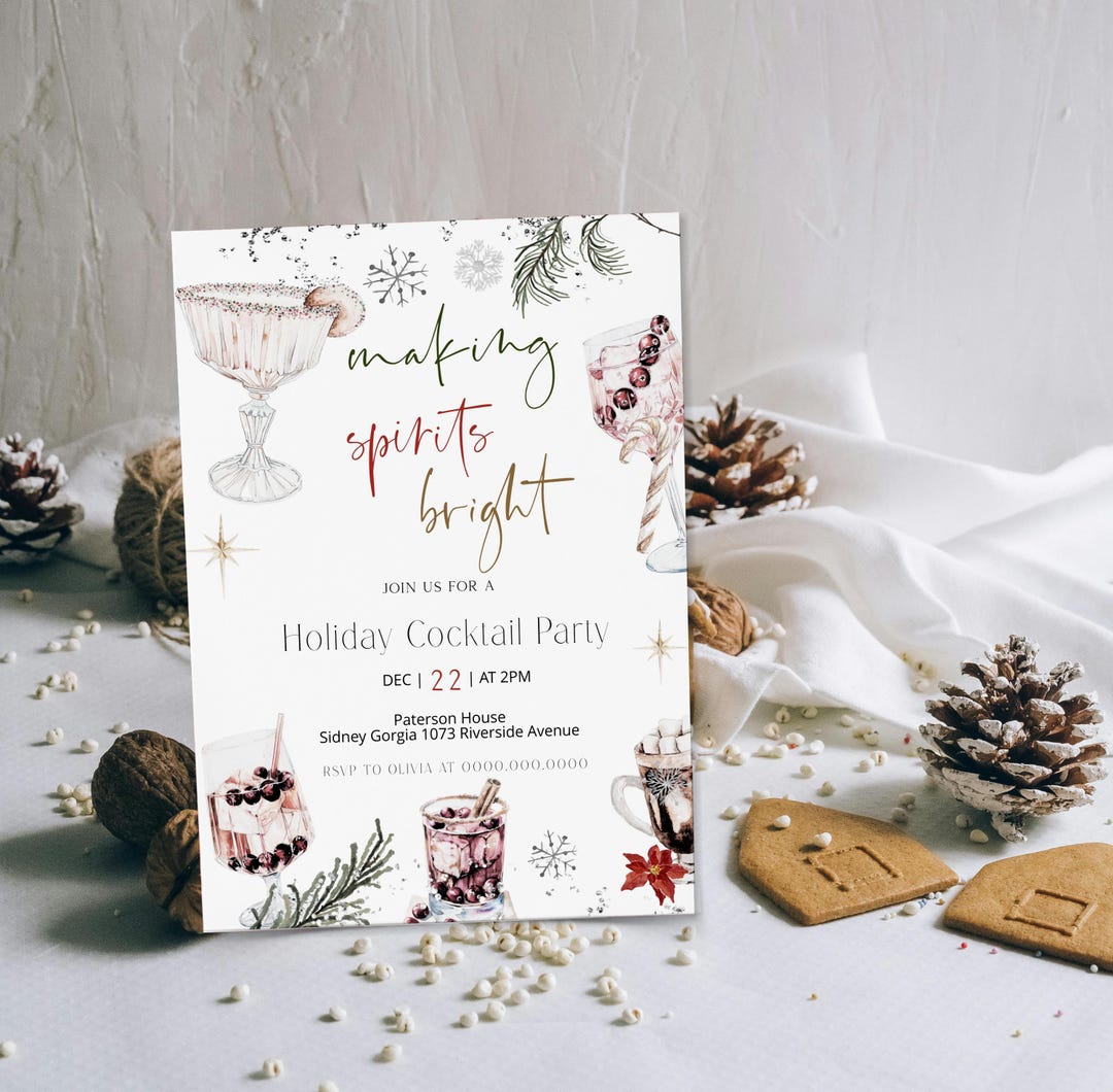 Making Spirits Bright Party Invitation Template, Christmas Cocktail ...
