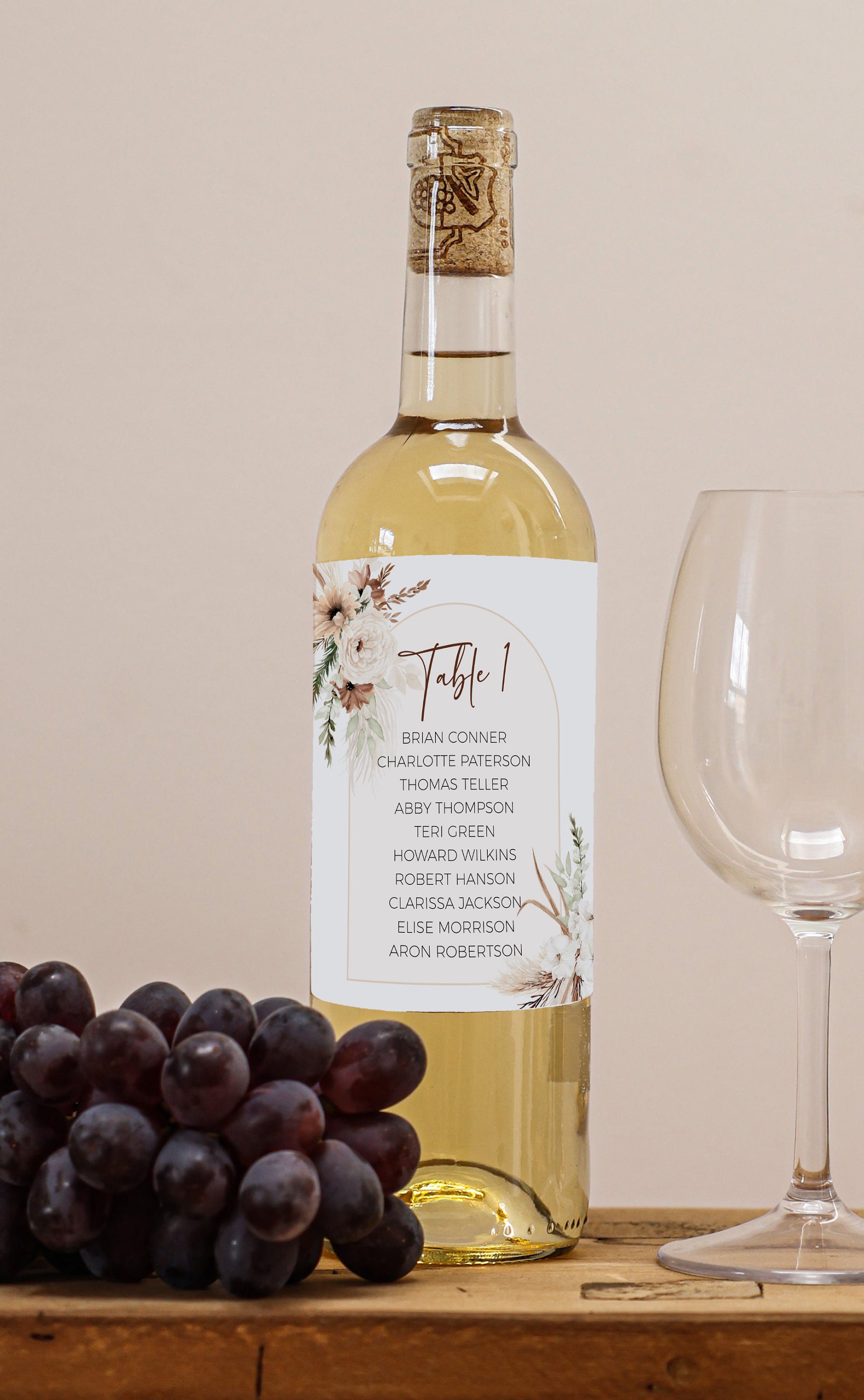 Seating Chart Wine Label Template, Boho Wine Label, Seating Plan Wine ...