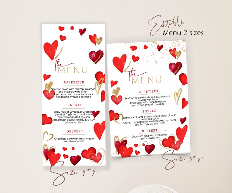 Valentine's Day Menu, Party Menu, Printable Menu Card, Valentines Menu ...