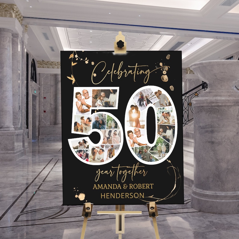 50th Anniversary Photo Collage, Editable Picture Collage Sign ...