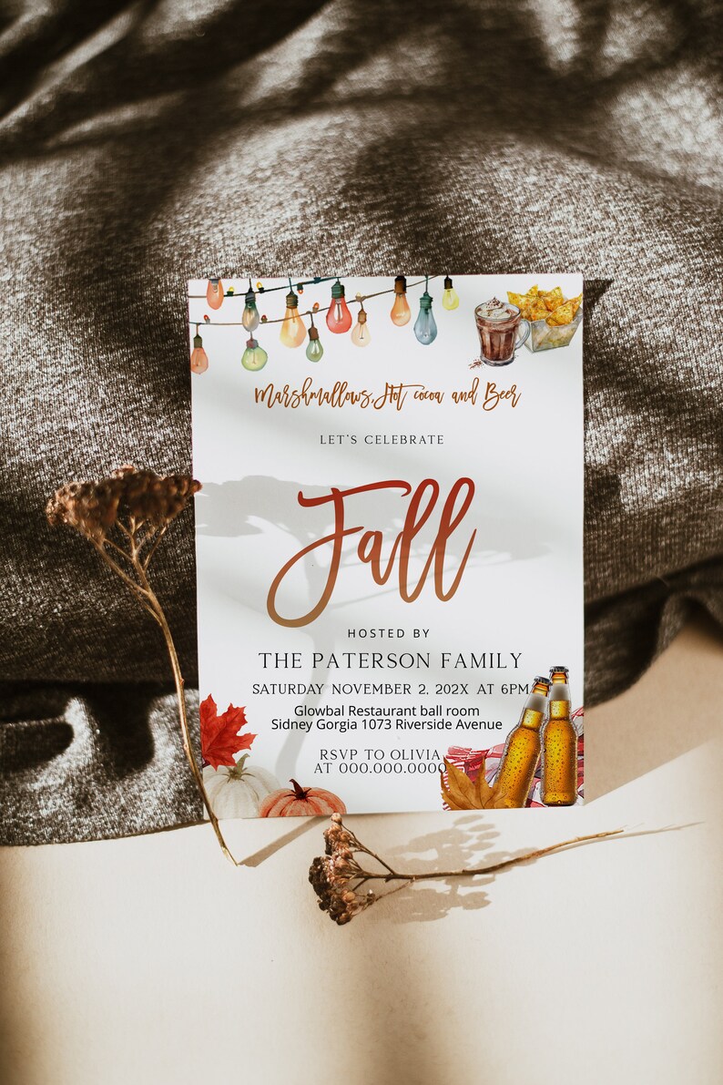 Fall Party Invitation Template, Autumn Harvest Party Invitation, Fall ...