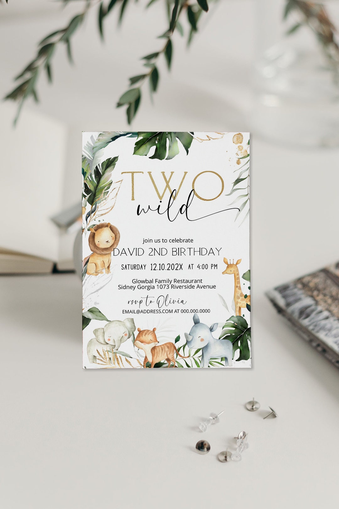 Two Wild Birthday Invitation Template, Jungle Party Invitation ...