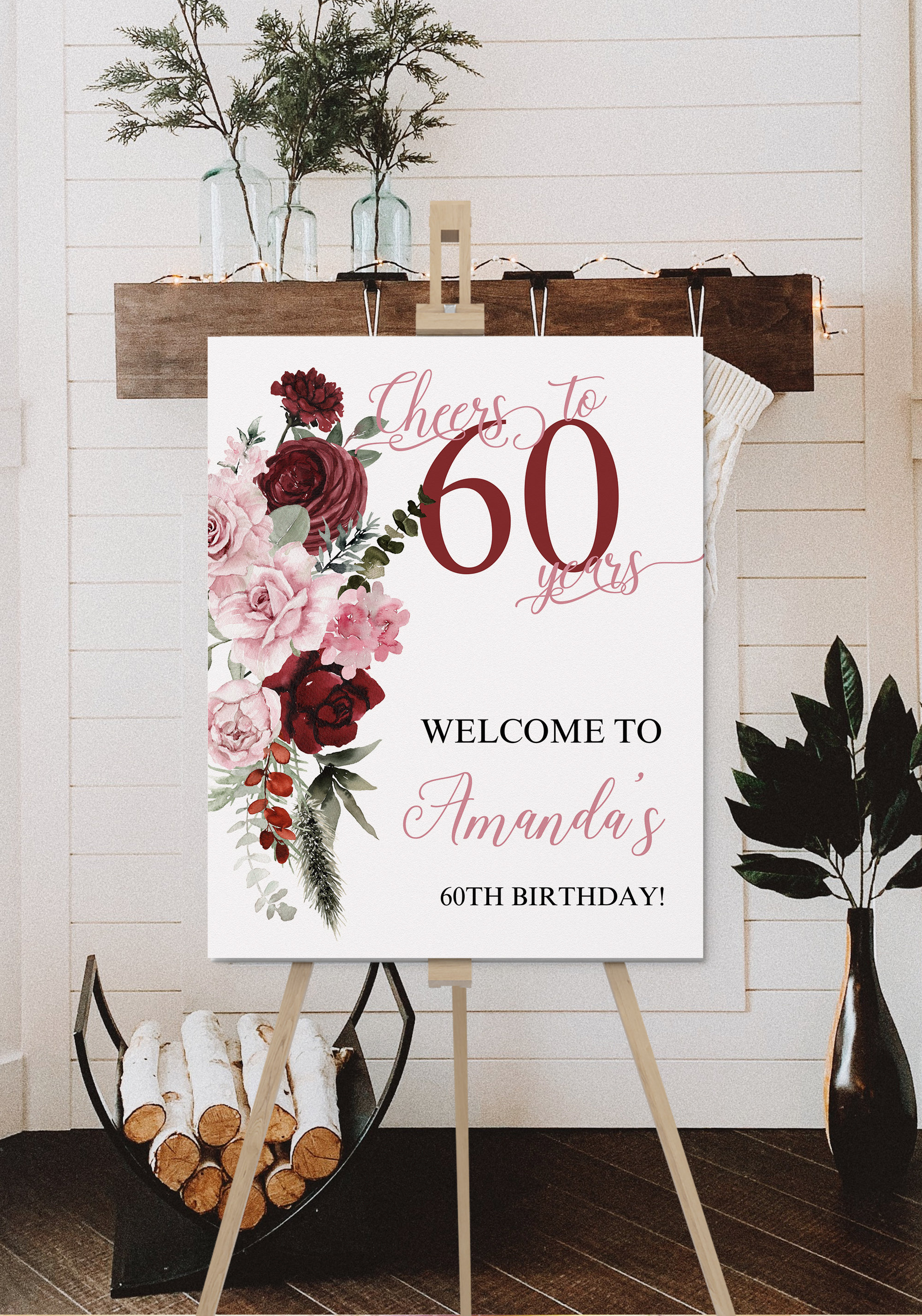 Cheers to 60 Years Welcome Sign Template, Editable Boho Custom Sign ...