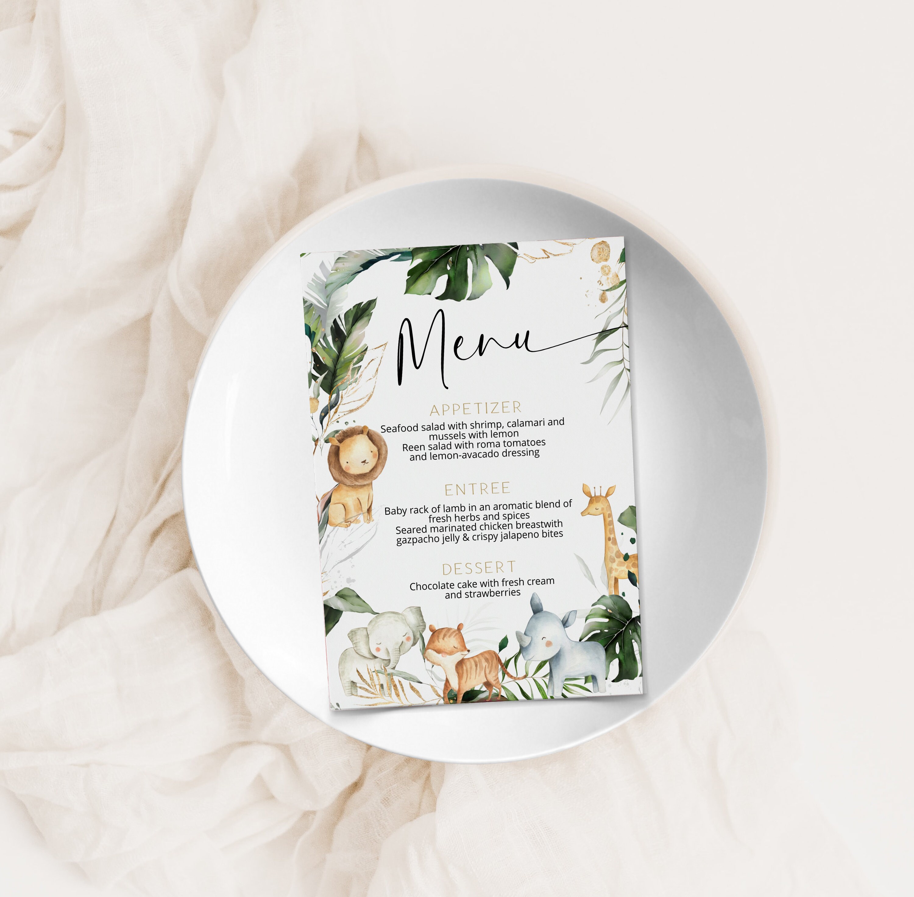 Jungle Safari Menu, Wild Animals Menu, Safari Menu, Editable Greenery ...
