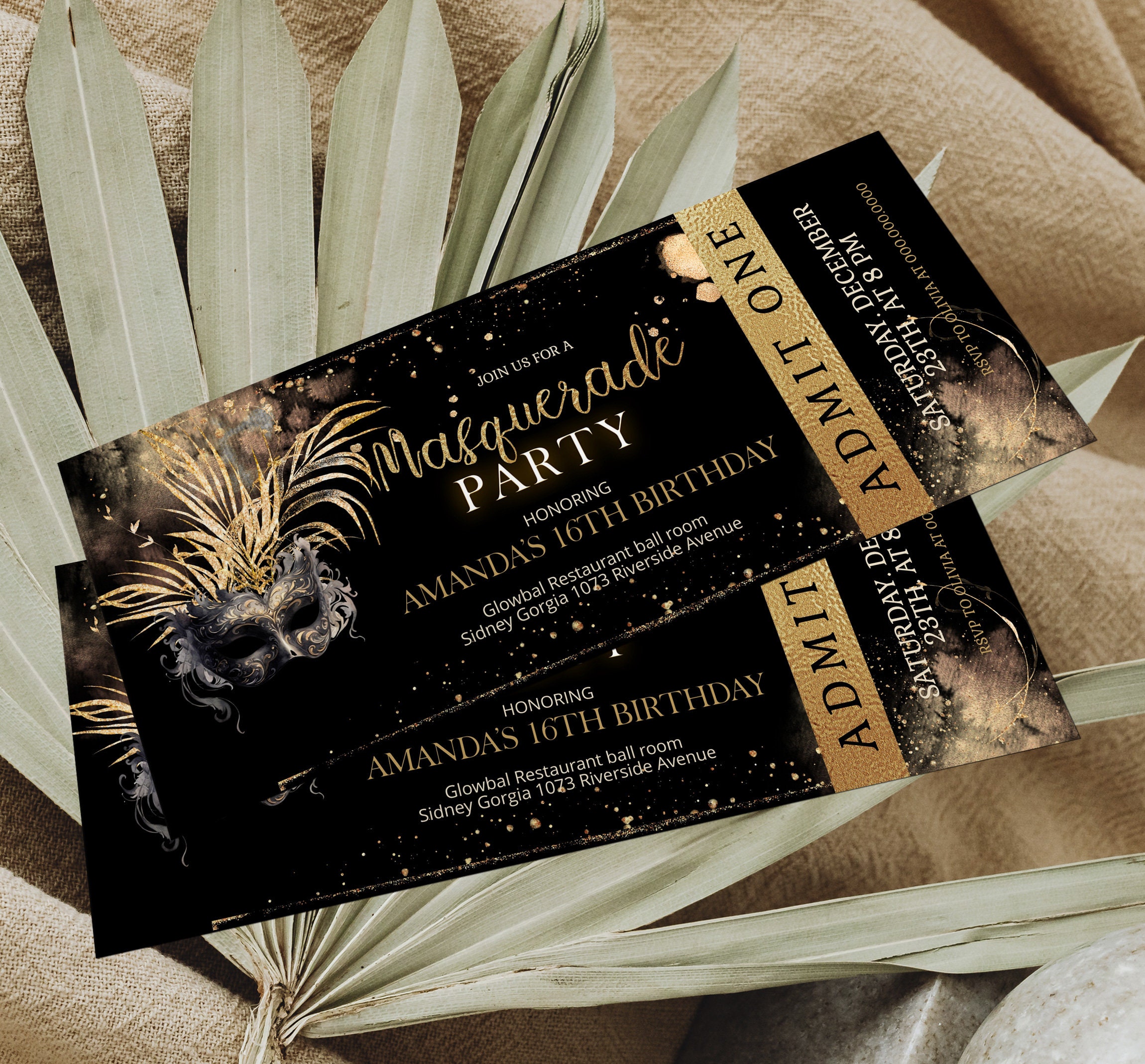 Masquerade Birthday Party Ticket Invitation Template, Sweet 16 ...