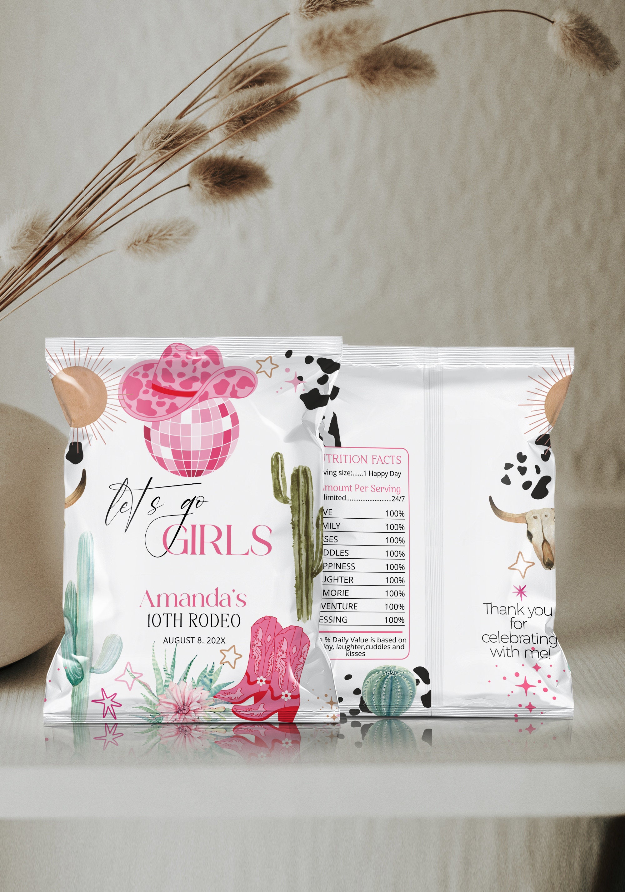 Let's Go Girls Chip Bag Template, Pink Cowgirls Chip Label, Editable ...