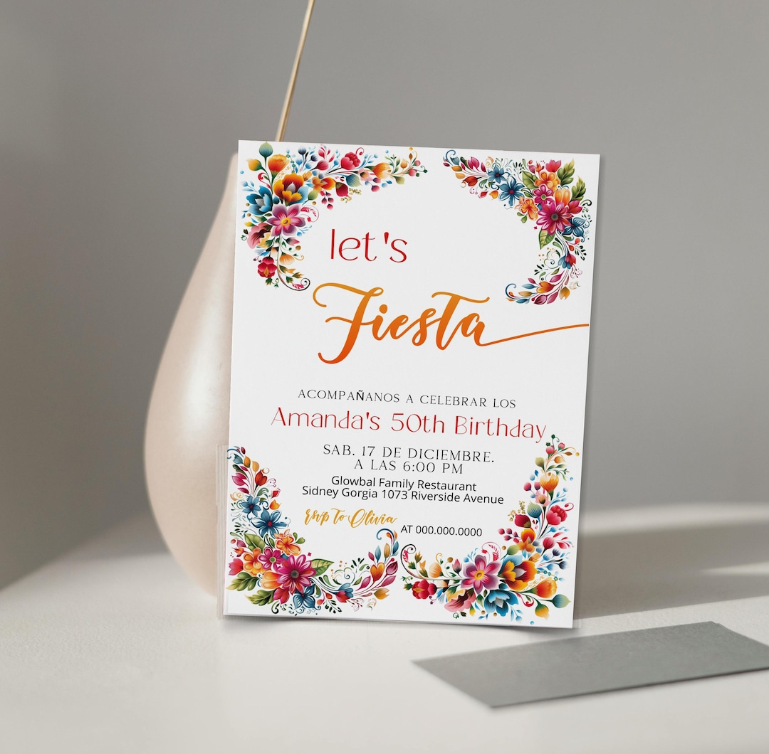 Fiesta 50th Birthday Invite Template, Floral Fiesta Party Invitation ...