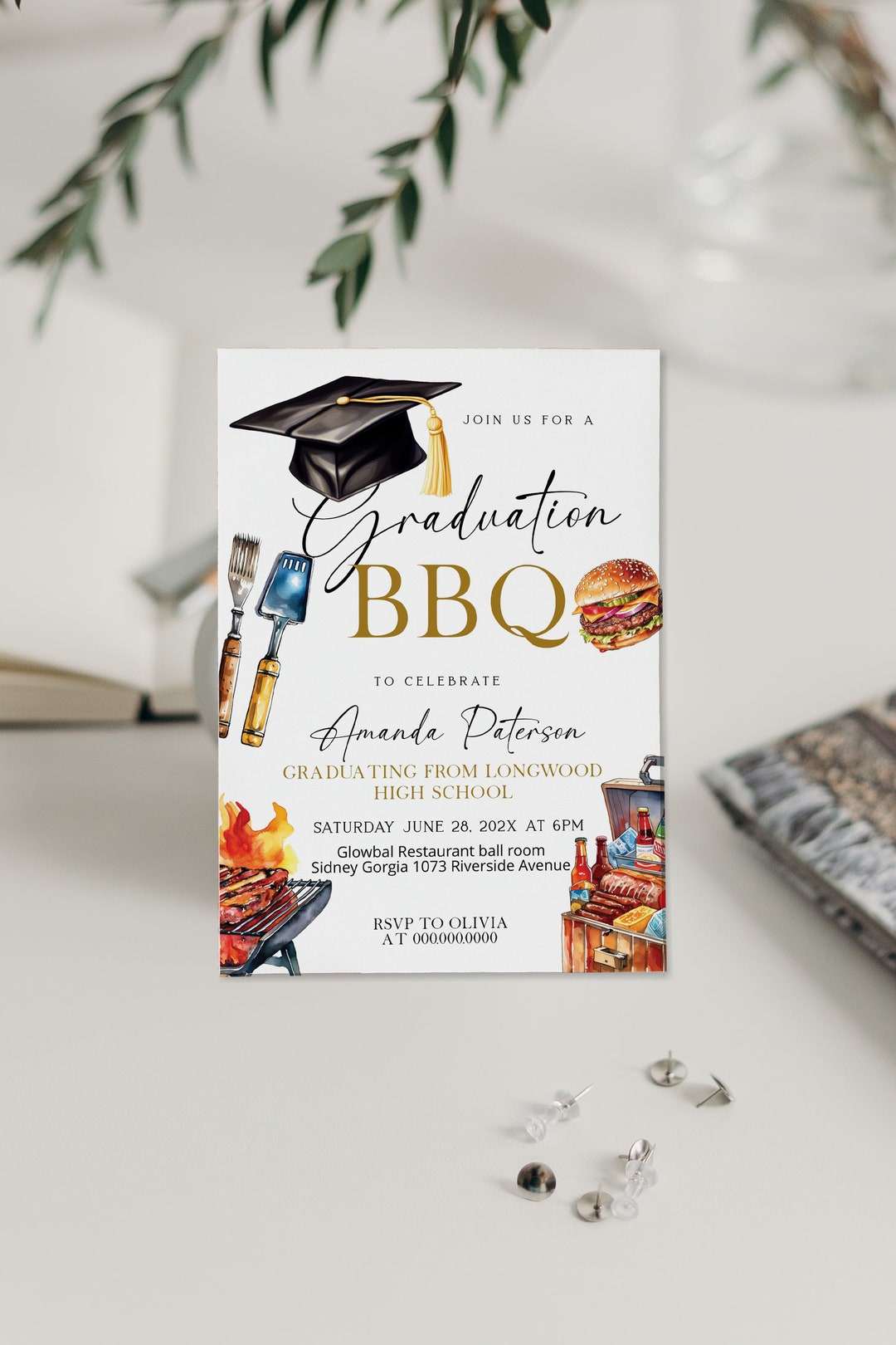 Backyard Bbq Graduation Party Invitation Template, BBQ Graduation ...