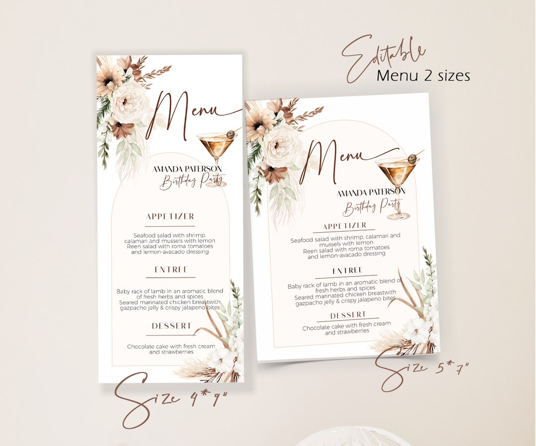 Editable Dinner Menu Card Template, Birthday Table Menu Card, Birthday ...