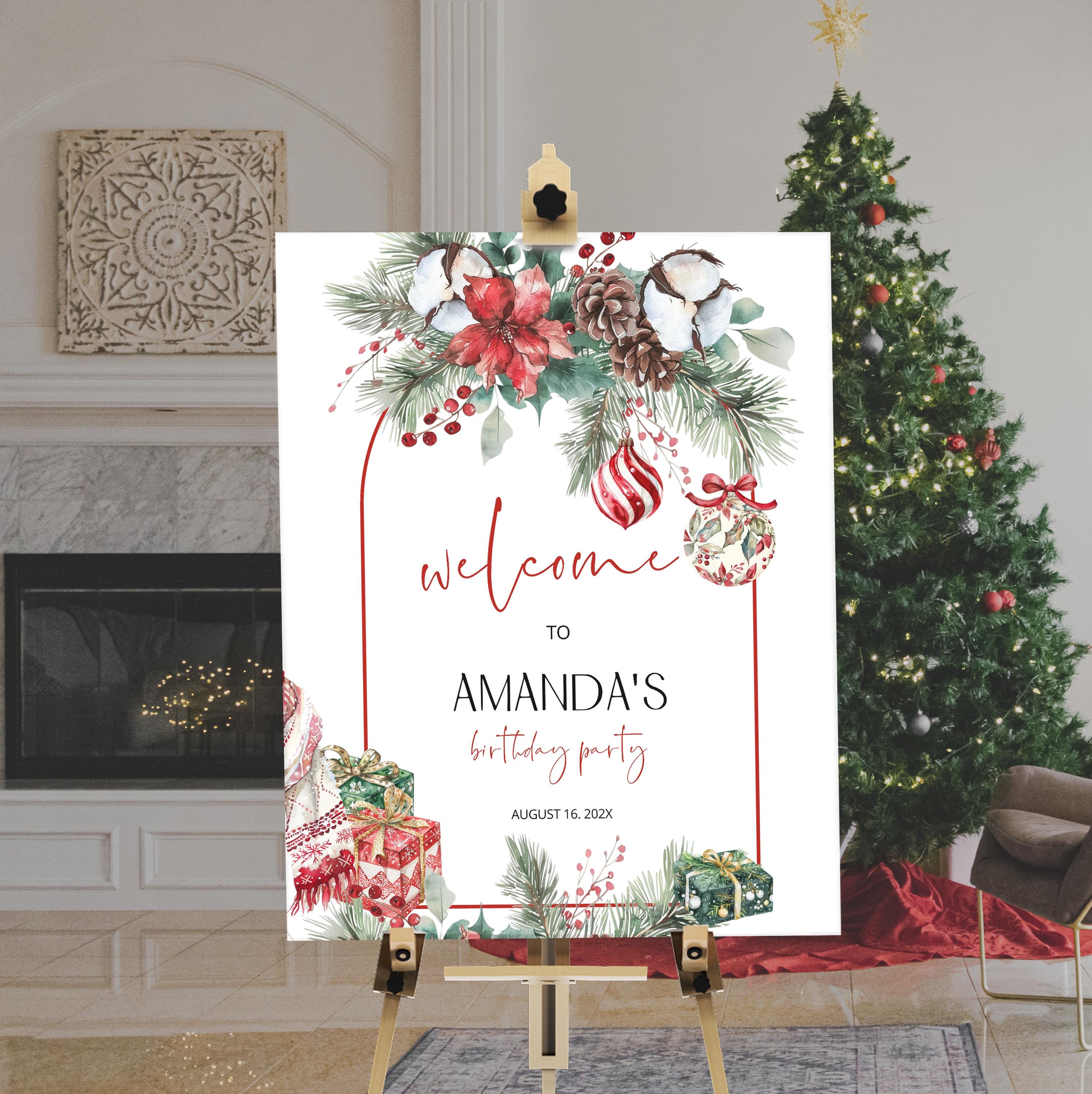 Christmas Birthday Party Welcome Sign, Christmas Party Poster, Editable ...