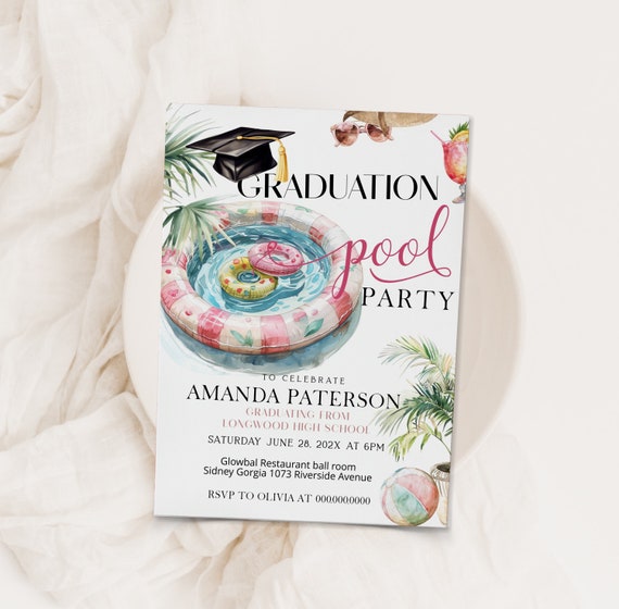 Graduation Pool Party Invitation Blank Graduation Party Invitation
