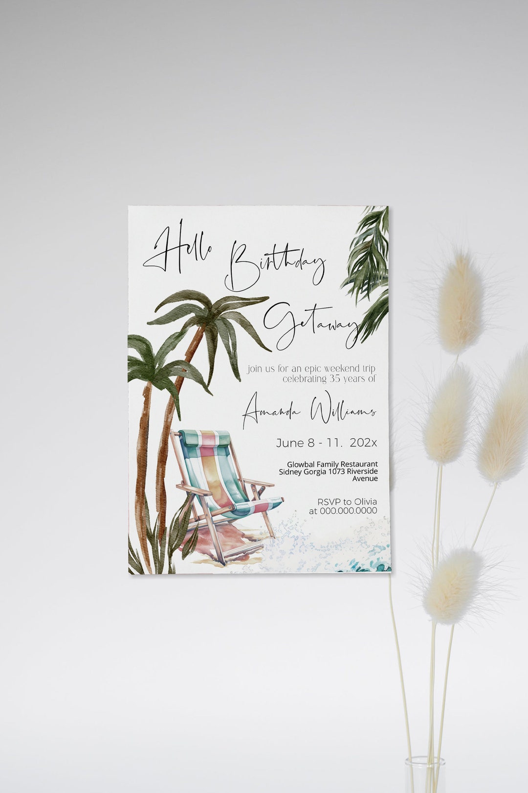 Tropical Birthday Weekend Invite Template, 35th Beach Birthday Party ...