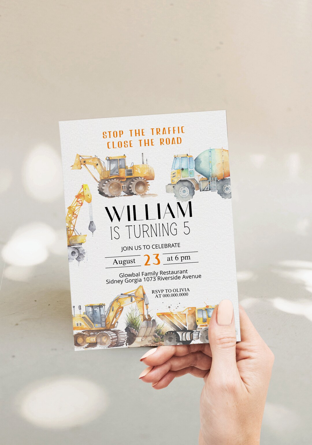 Digger Birthday Party Invitation Template, Construction Party ...