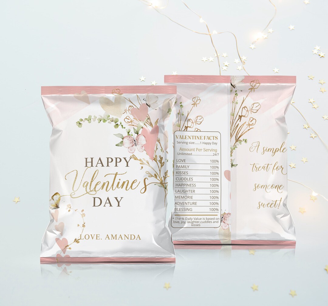 Happy Valentine Day Chip Bag Template, Peach Heart Valentine Day ...