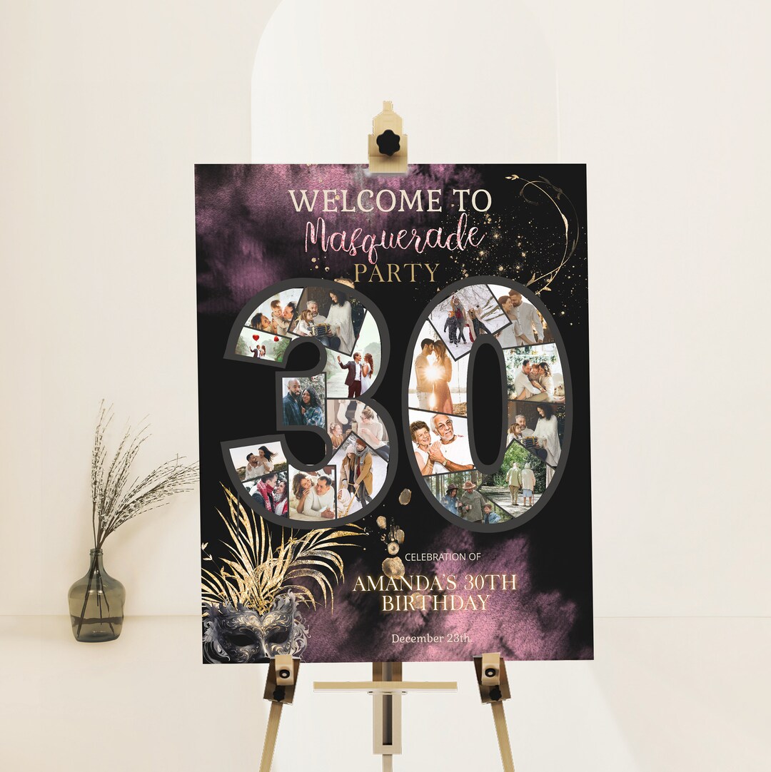 Masquerade Birthday Photo Collage Template, Number Photo Collage, 30th ...