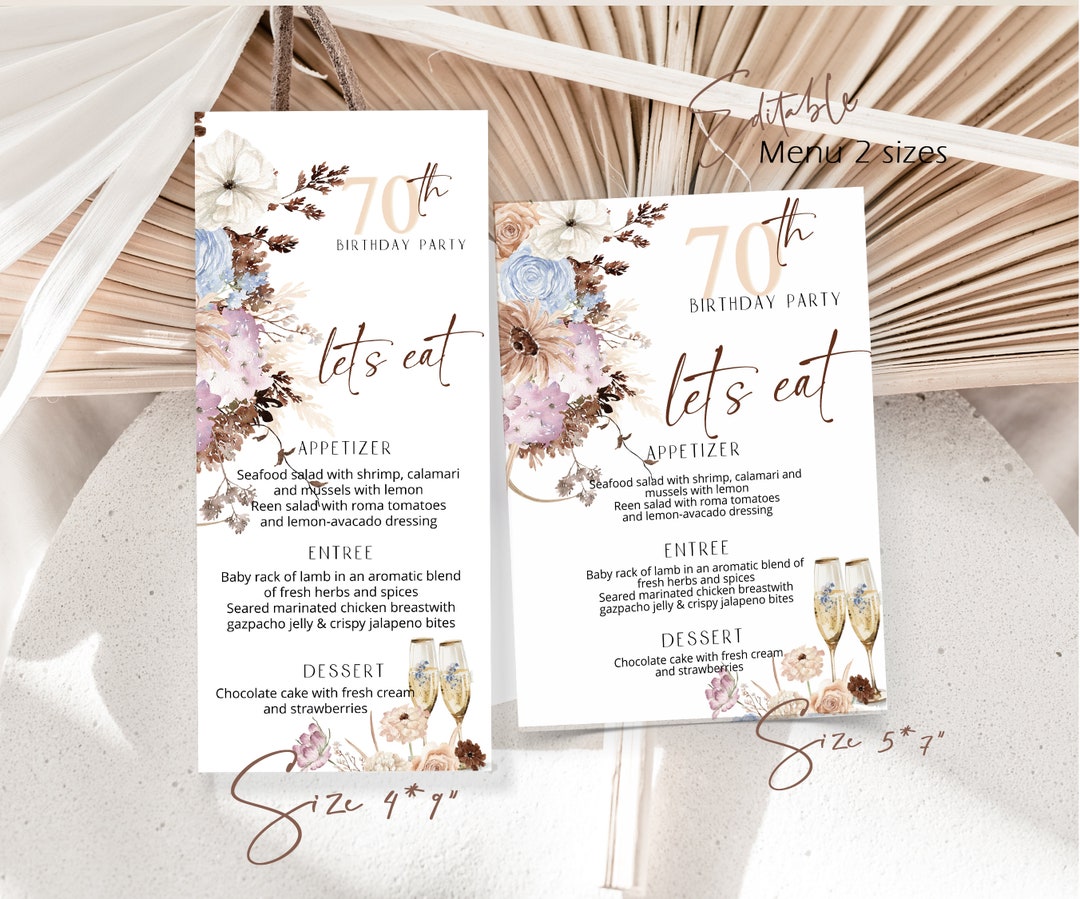 Birthday Table Menu Card, Editable Cheers to 70 Years, Any Age Birthday ...
