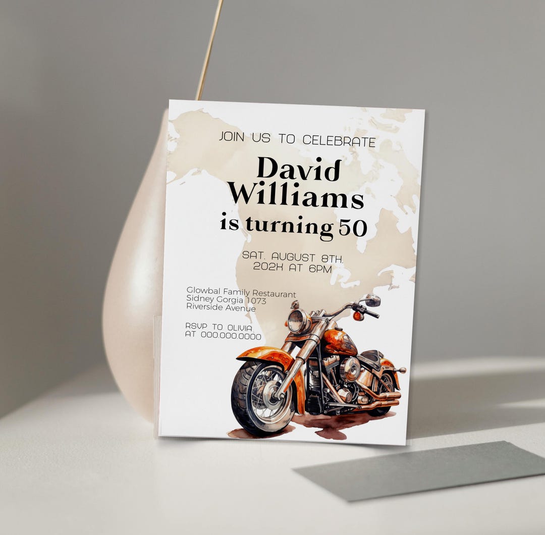 Motorcycle Birthday Invitation Template, Birthday Party Invite, Biker ...