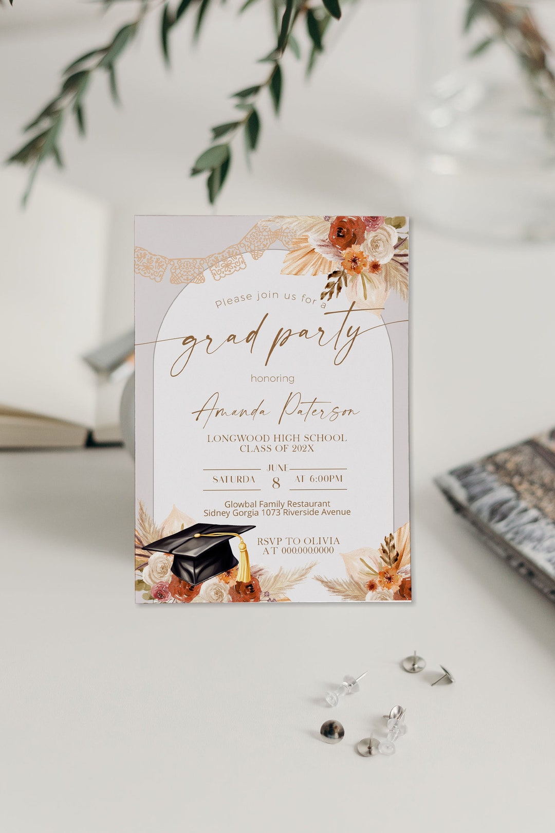 Boho Graduation Party Invitation Template, Editable College Graduation ...