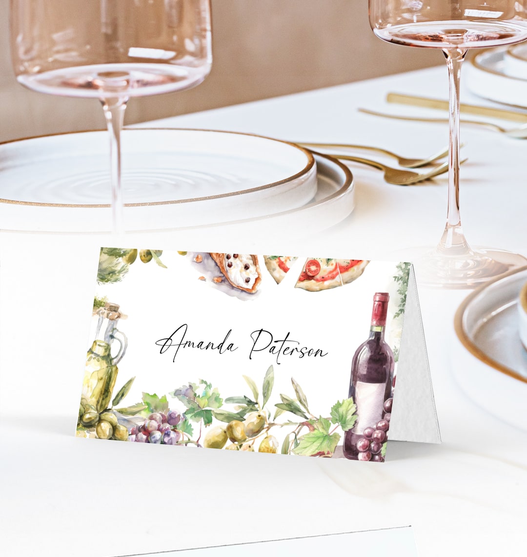 Italian Dinner Place Card Template, Editable Italian Food Party Place ...