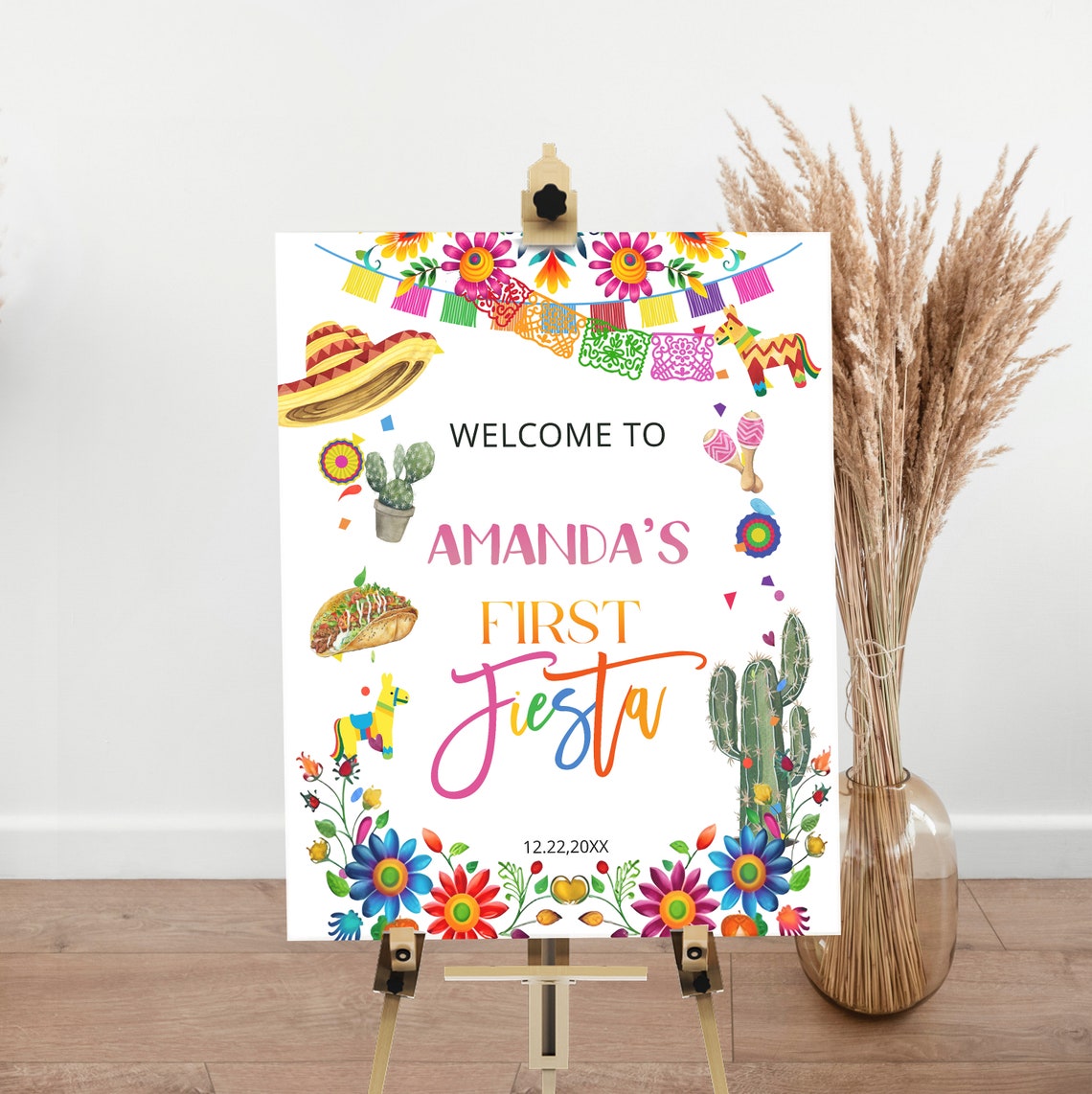 Fiesta Birthday Welcome Sign, Editable First Fiesta Birthday Welcome ...