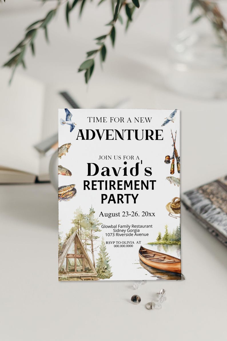 Adventure Retirement Party Invitation, Printable Fishing Party Invite ...
