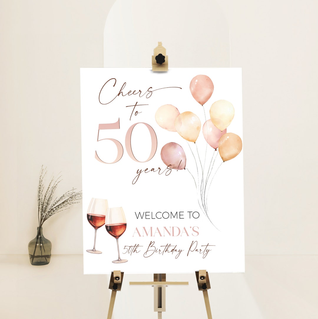 Cheers to 50 Years Welcome Sign Template, Editable Boho Balloon Custom ...