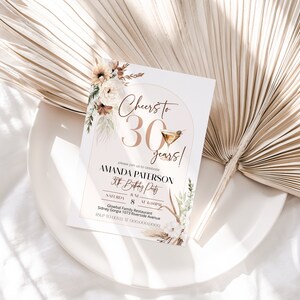 Boho Floral Birthday Invitation Template, Cheers to 30th Birthday ...