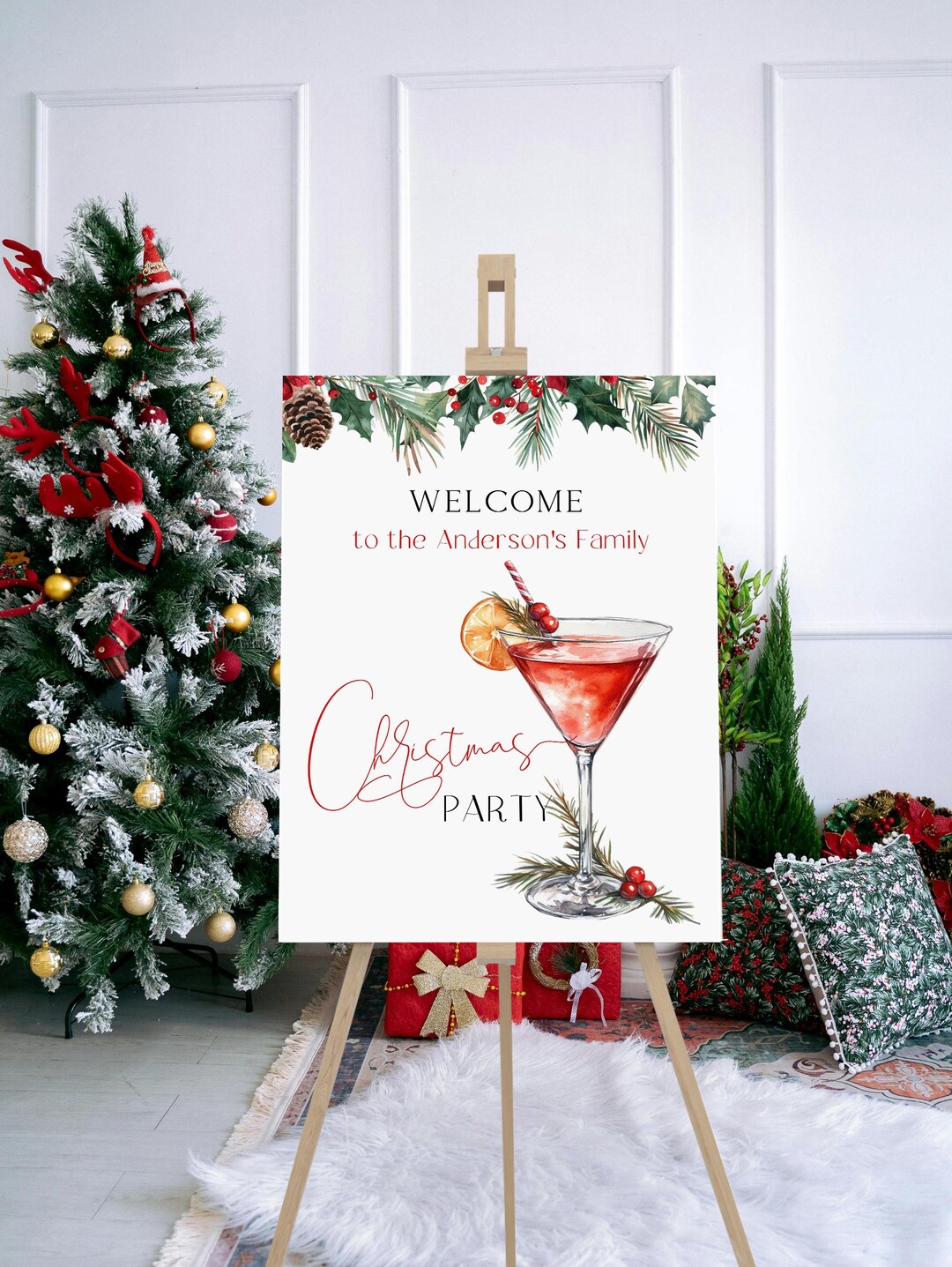 Christmas Party Welcome Sign, Christmas Party Poster, Editable Holiday ...