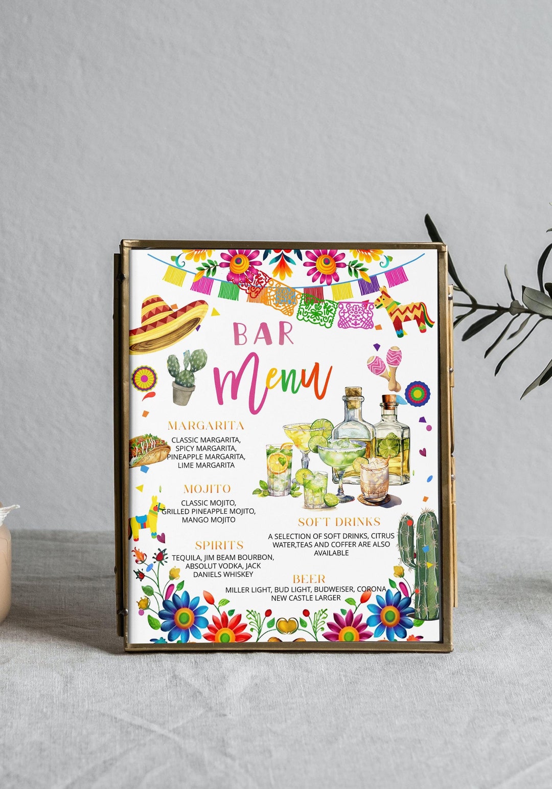 Fiesta Party Bar Menu Sign Template, Colorful Floral Menu Sign, Mexican ...