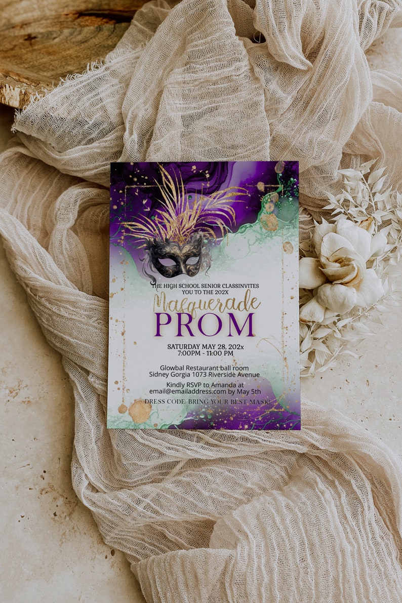 Prom Masquerade Party Invitation Template, Prom Send off Invite ...