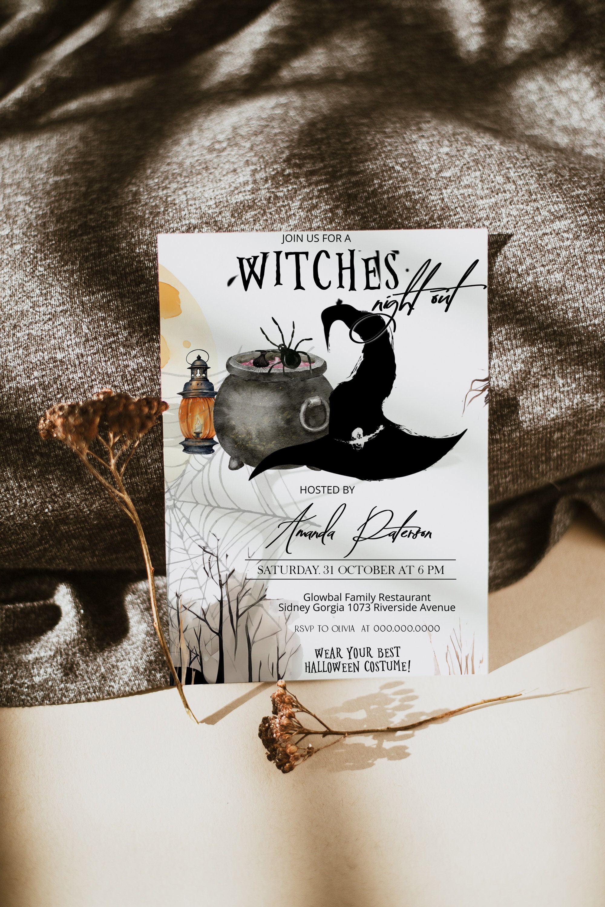 Witches Night Out Halloween Invitation Template, Witch Birthday Invite ...