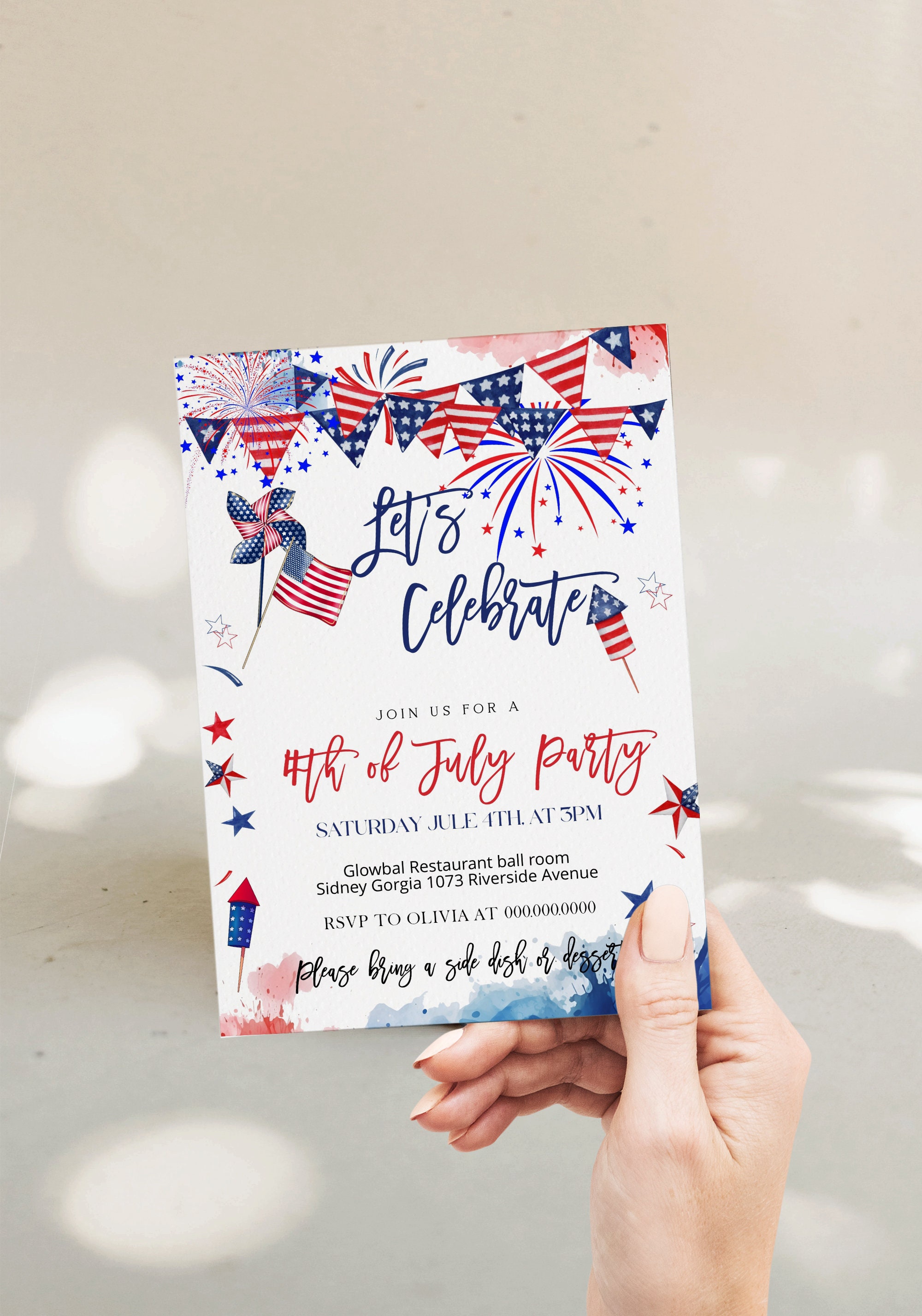 Editable 4th July Invitation Template, Celebration 4th of July Invite ...